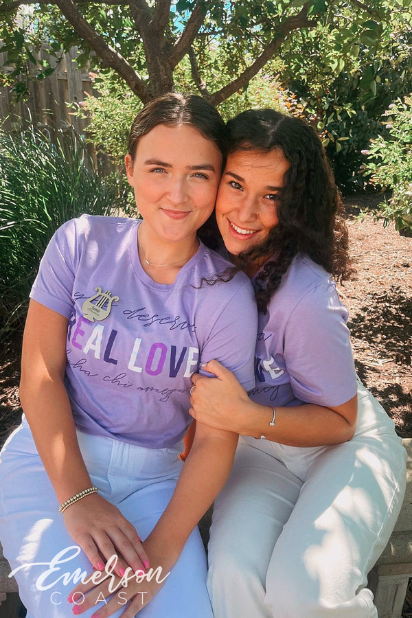 Alpha Chi Omega You Deserve Real Love Lavender Tee - Emerson Coast