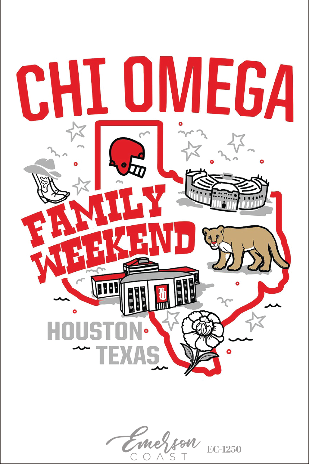 Chi Omega University Of Houston Family Weekend T-Shirt - Emerson Coast