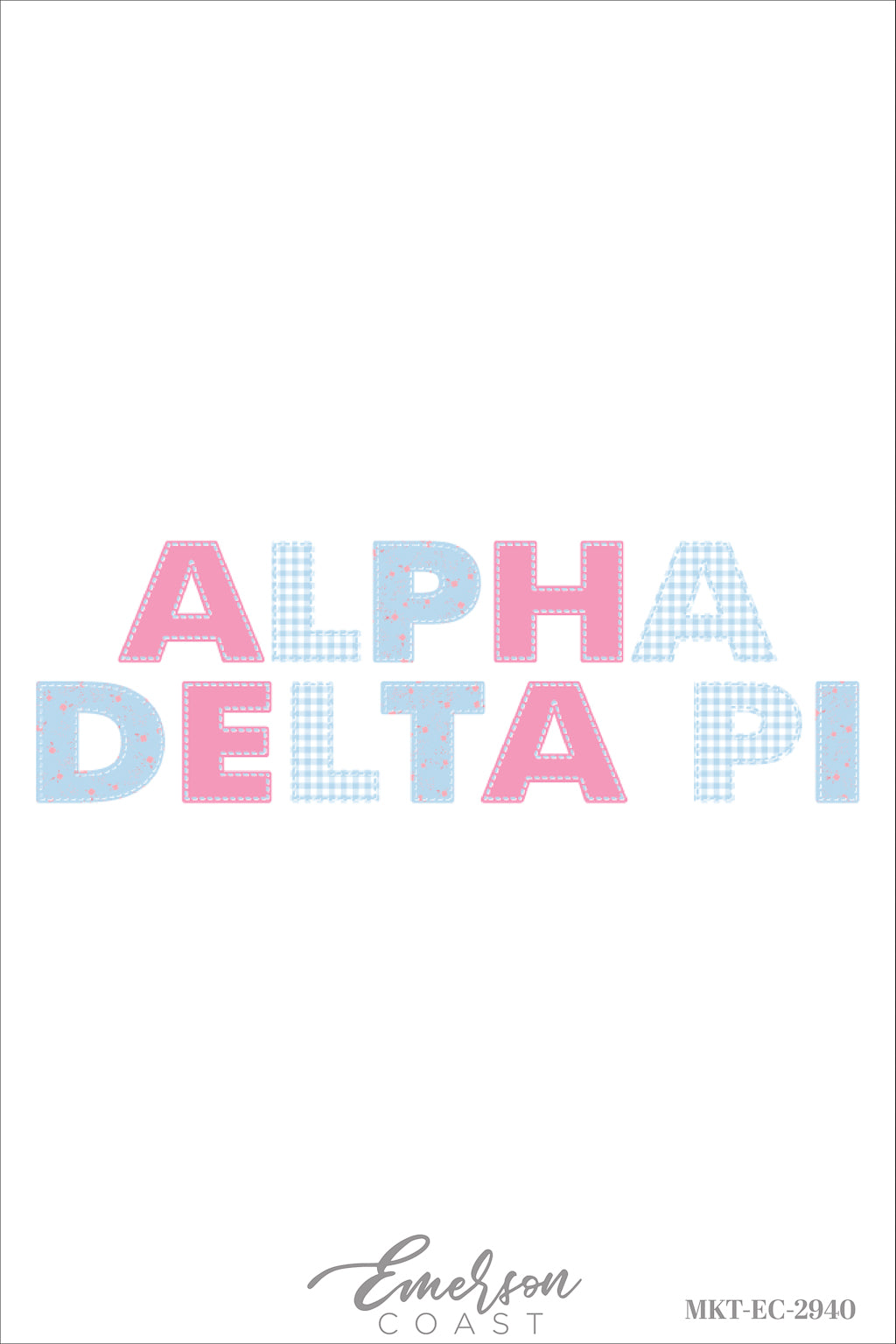Alpha Delta Pi Pink Blue Pastel Patchwork Letters Tee - Emerson Coast