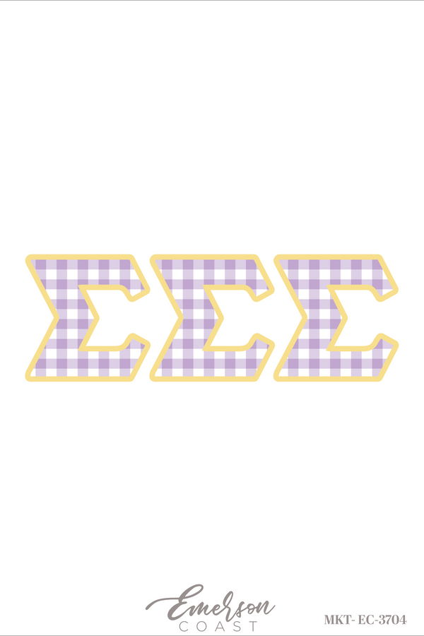 Sigma Sigma Sigma Lavender Gingham Print Letter Jersey - Emerson Coast
