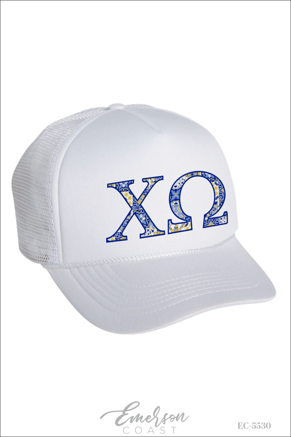 Chi Omega Blue Pattern Hat - Emerson Coast