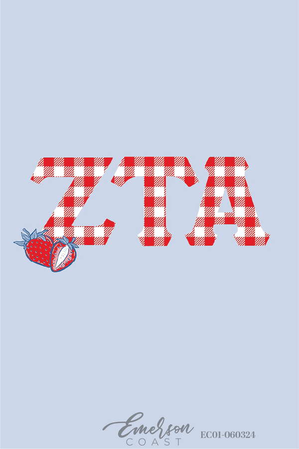 Zeta Tau Alpha Red Gingham Letters Bid Day T-Shirt - Emerson Coast