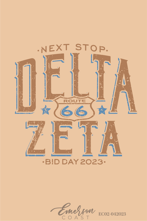Delta Zeta Route 66 Bid Day T-Shirt - Emerson Coast