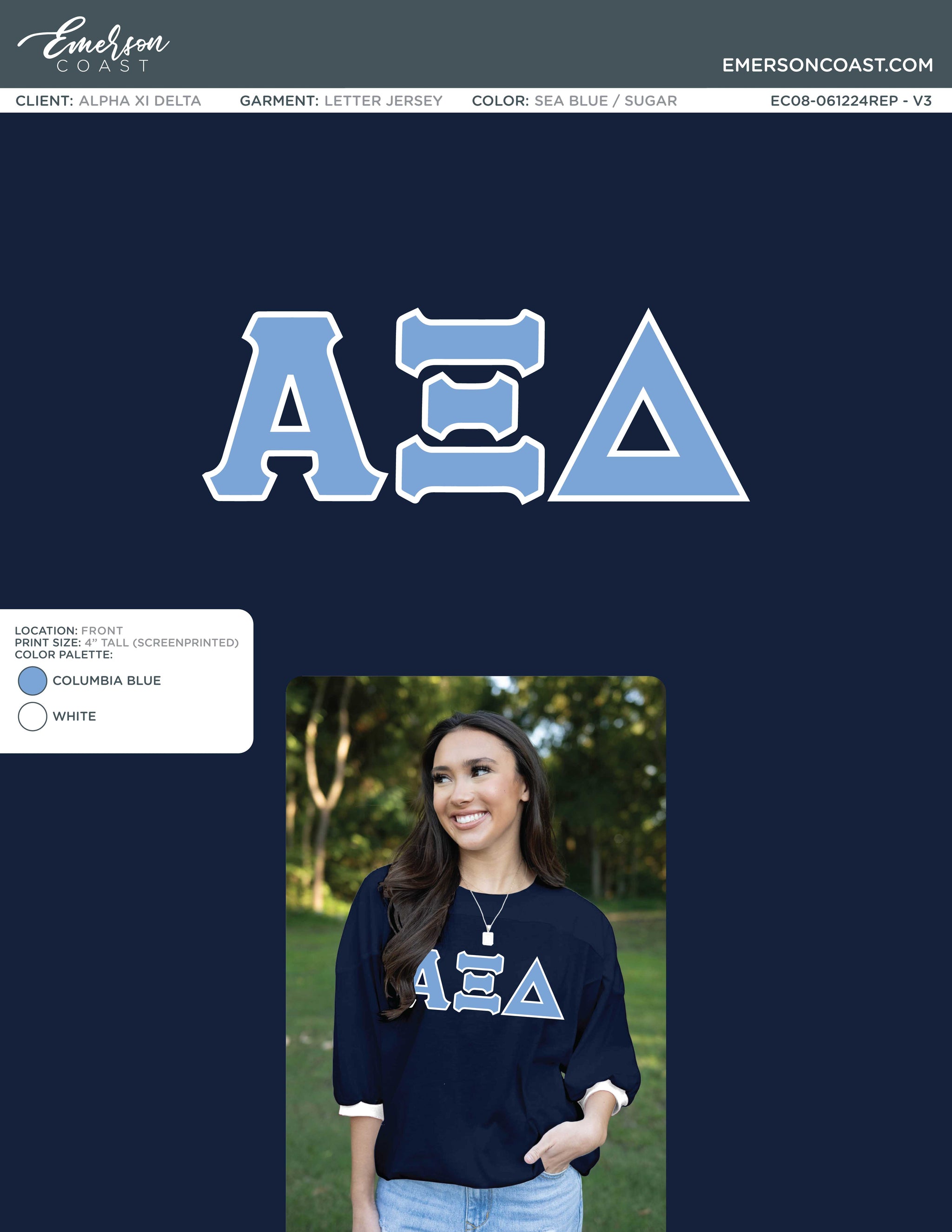 Alpha Xi Delta Recruitment and Bid Day Greek Letter Jersey - Emerson Coast