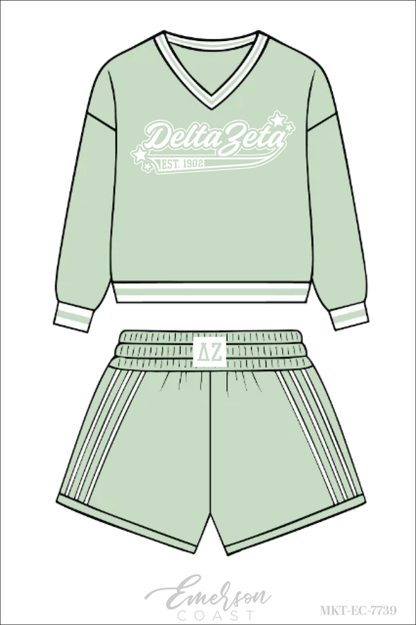 Delta Zeta Light Green V-Neck Striped Patch Set - Emerson Coast