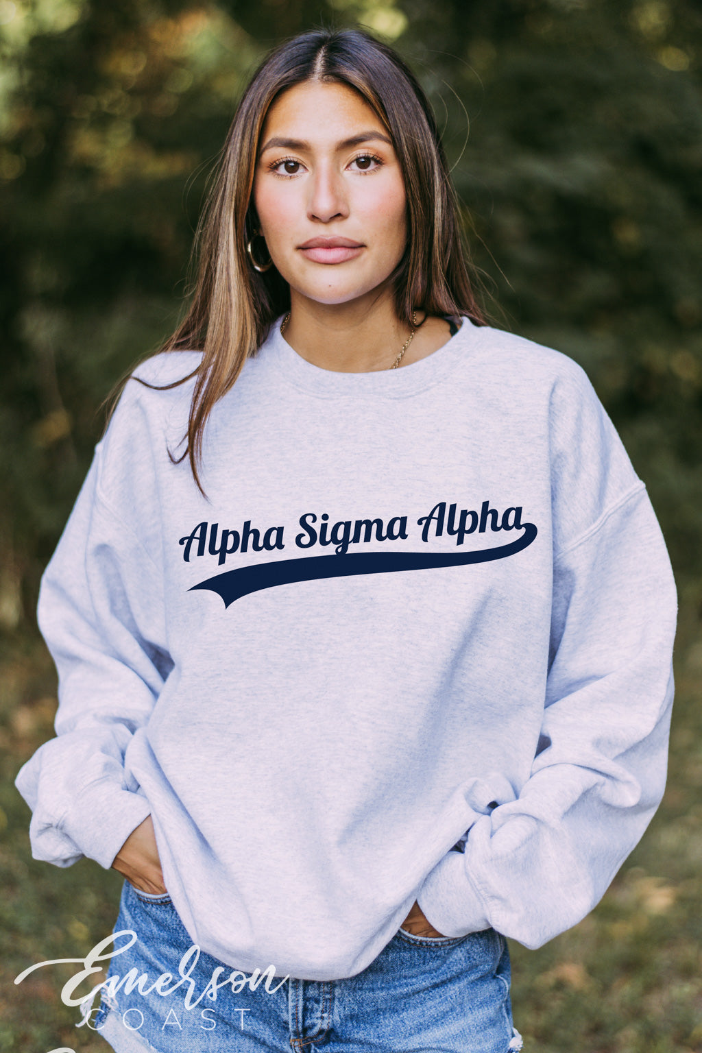 Alpha Sigma Alpha Baseball Script Crewneck - Emerson Coast