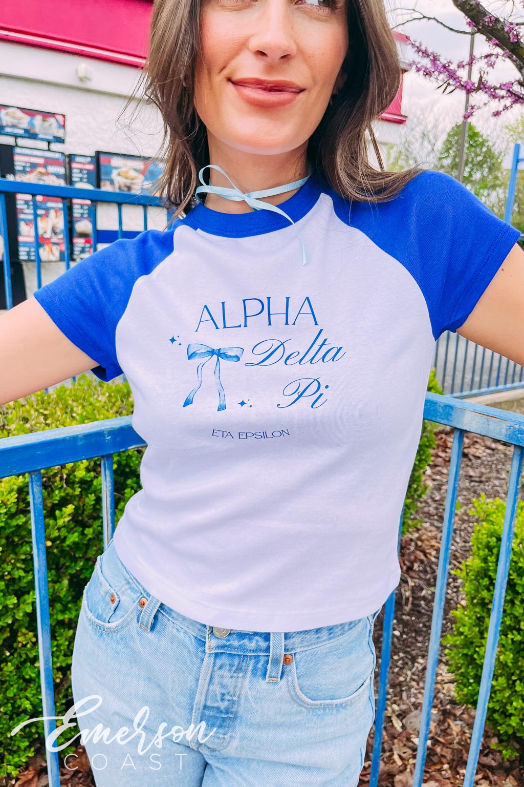 Alpha Delta Pi Royal Blue Bow Baby Tee - Emerson Coast