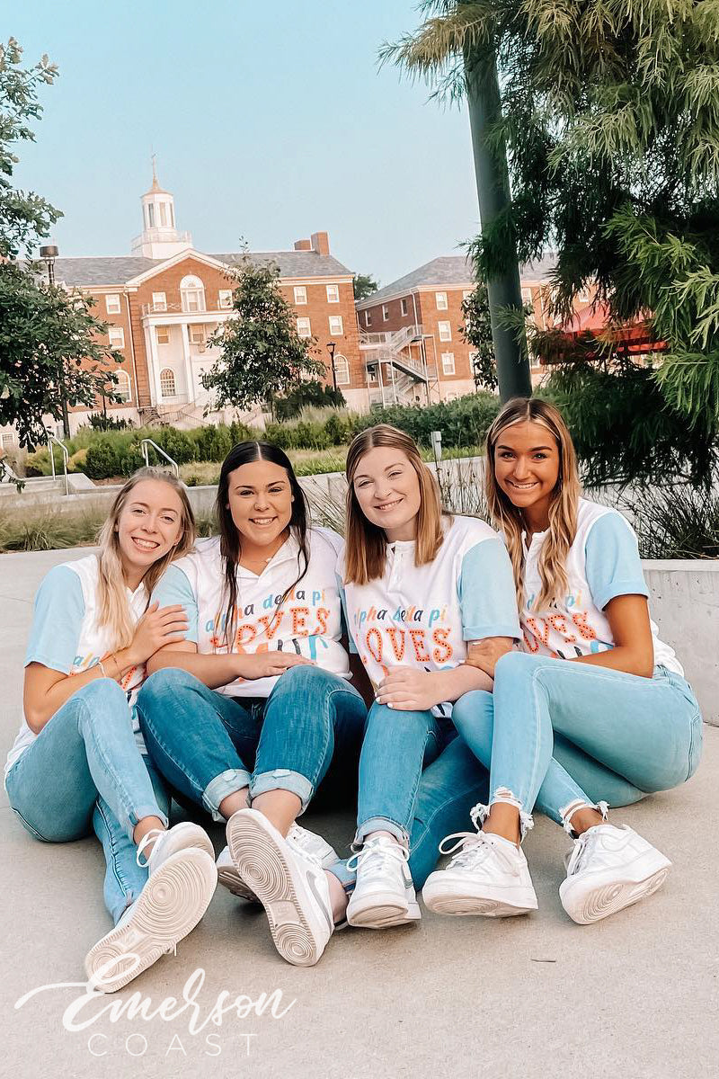 Alpha Delta Pi Loves RMHC Light Blue and White Henley - Emerson Coast