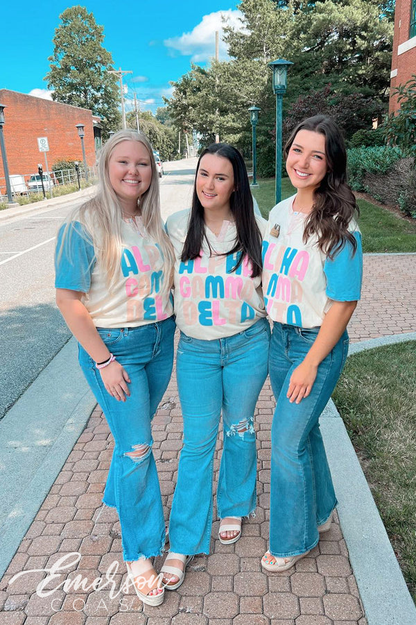 Alpha Gamma Delta Pastel Colorblock Henley - Emerson Coast