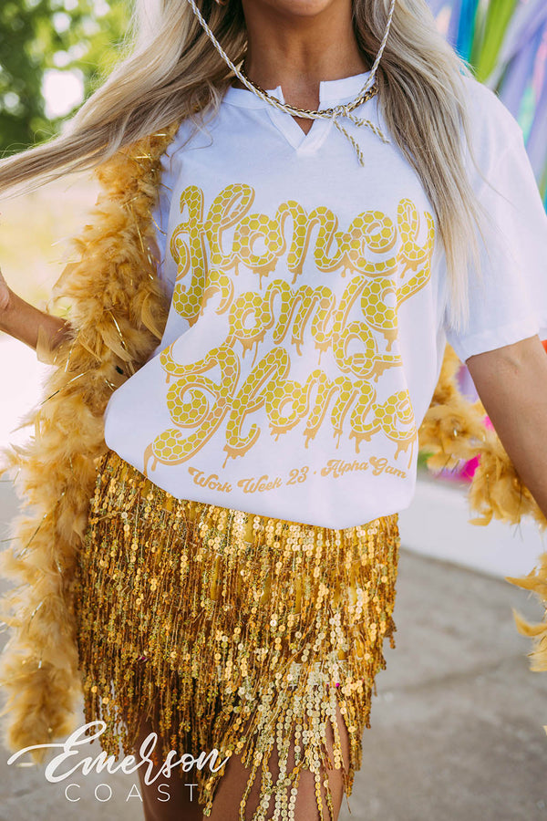 Alpha Gam Honey Comb Home Notch Tee - Emerson Coast