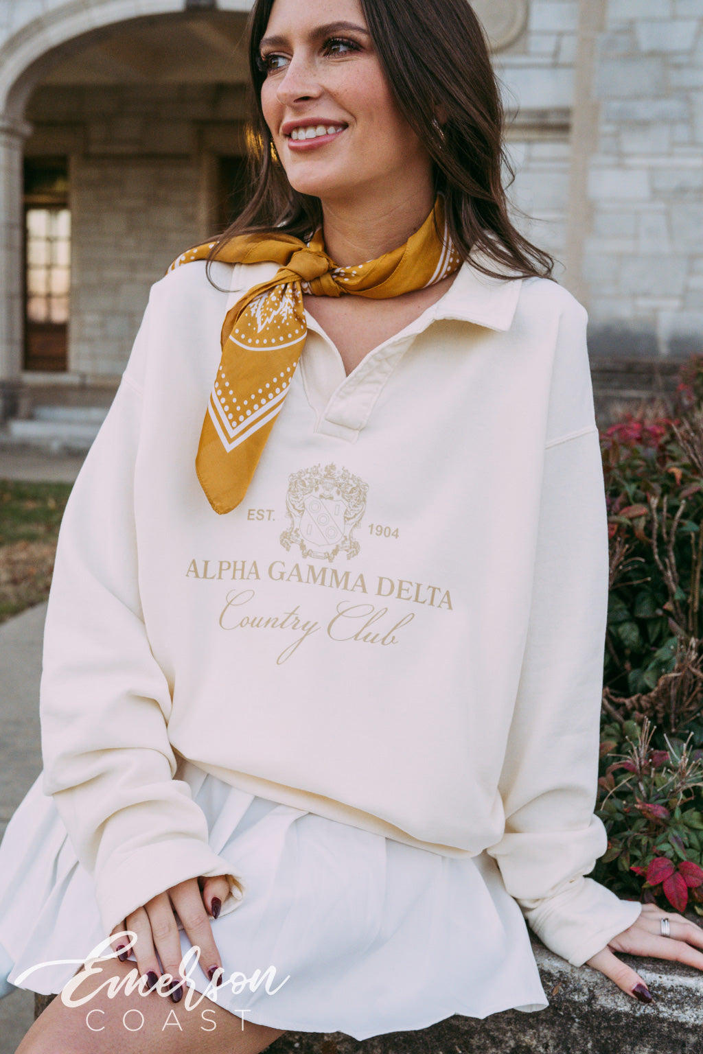 Alpha Gamma Delta Country Club Collared Crew - Emerson Coast
