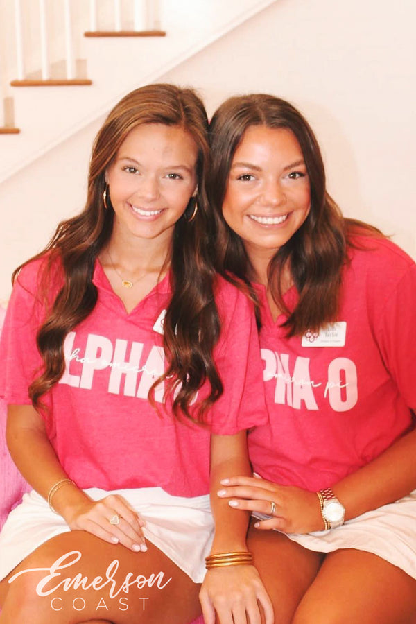 Alpha Omicron Pi Red Recruitment Notch Tee - Emerson Coast