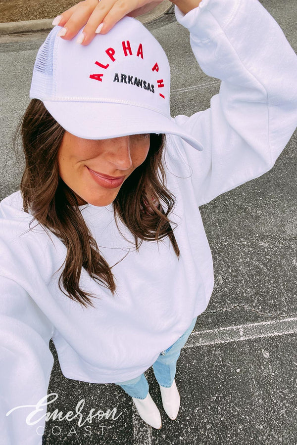 Alpha Phi Embroidered Trucker Hat - Emerson Coast