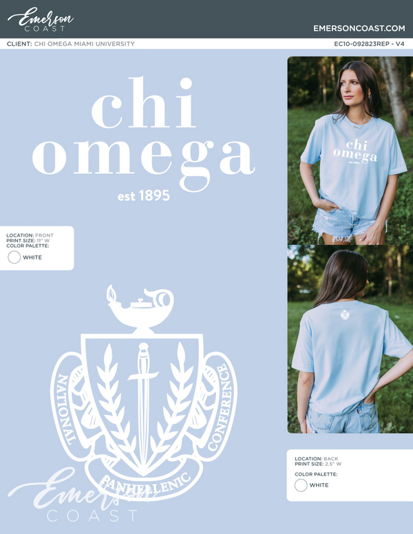 Chi Omega Simple Light Blue Recruitment Tshirt - Emerson Coast