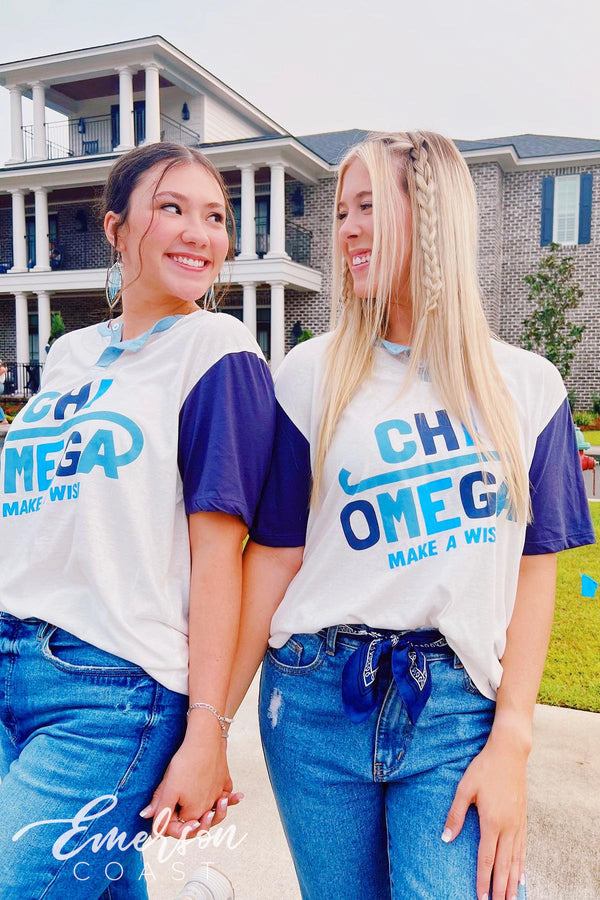 Custom Sorority Henley T-shirt Designs - Emerson Coast Tagged "chi omega"