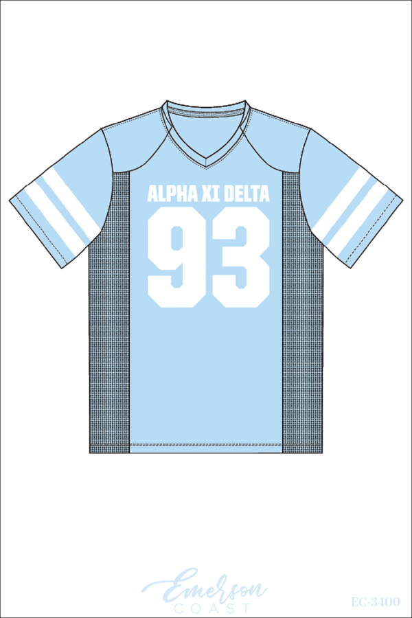 Alpha Xi Delta Sublimated Light Blue Football Jersey - Emerson Coast