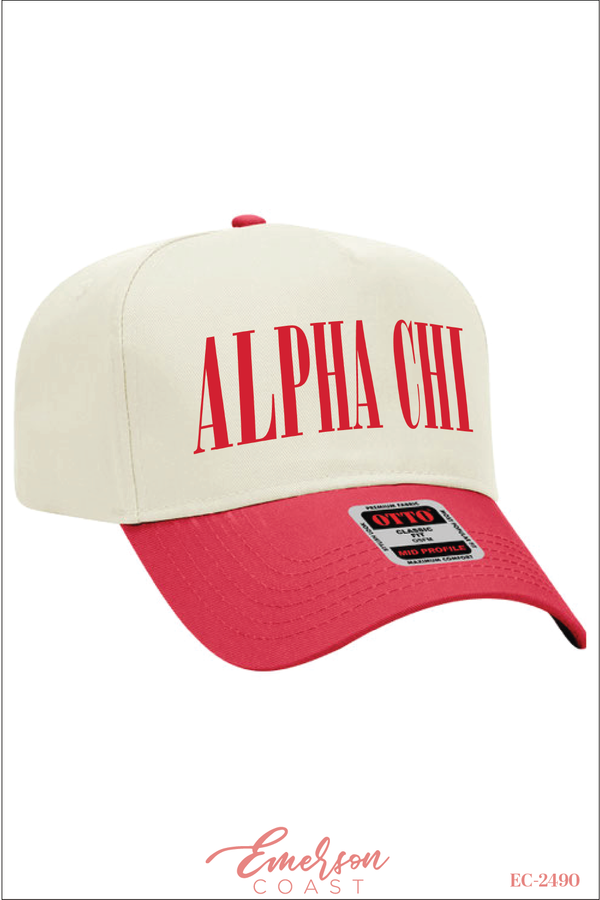 Alpha Chi Red and Natural Baseball Cap - Emerson Coast