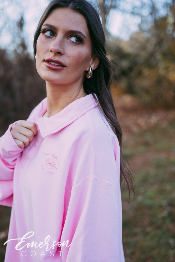 Theta Pink Bow Oversized Collared Crew - Emerson Coast