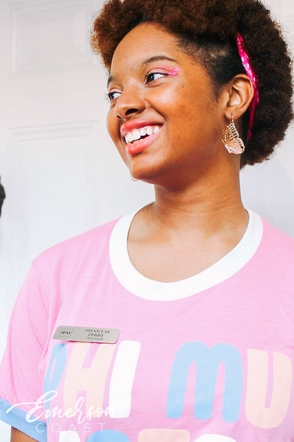 Phi Mu Pink Pastel Colorblock Ringer Tee - Emerson Coast