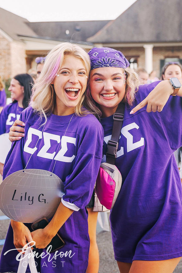 Sigma Sigma Sigma Purple Stitched Letter Jersey - Emerson Coast