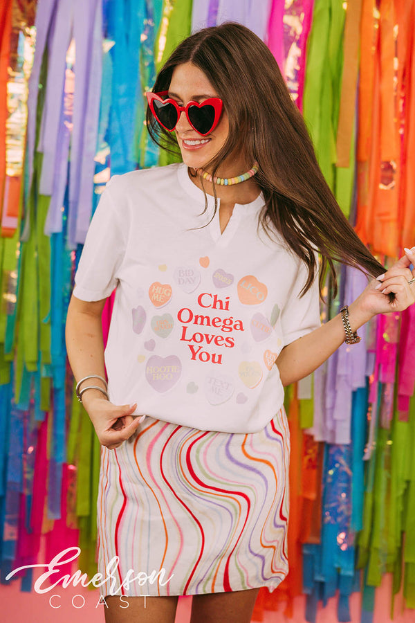 Chi Omega Loves You Bid Day Notch Tee - Emerson Coast