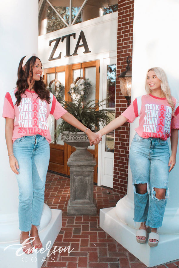 Zeta Tau Alpha Think Pink Retro Jersey Tee - Emerson Coast
