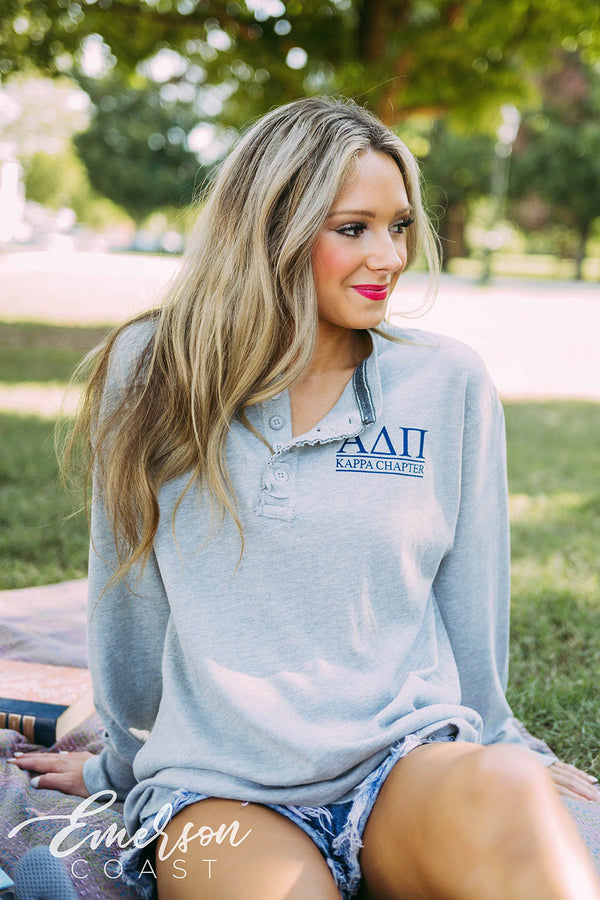 Alpha Delta Pi PR Greek Letter Long Sleeve Henley - Emerson Coast