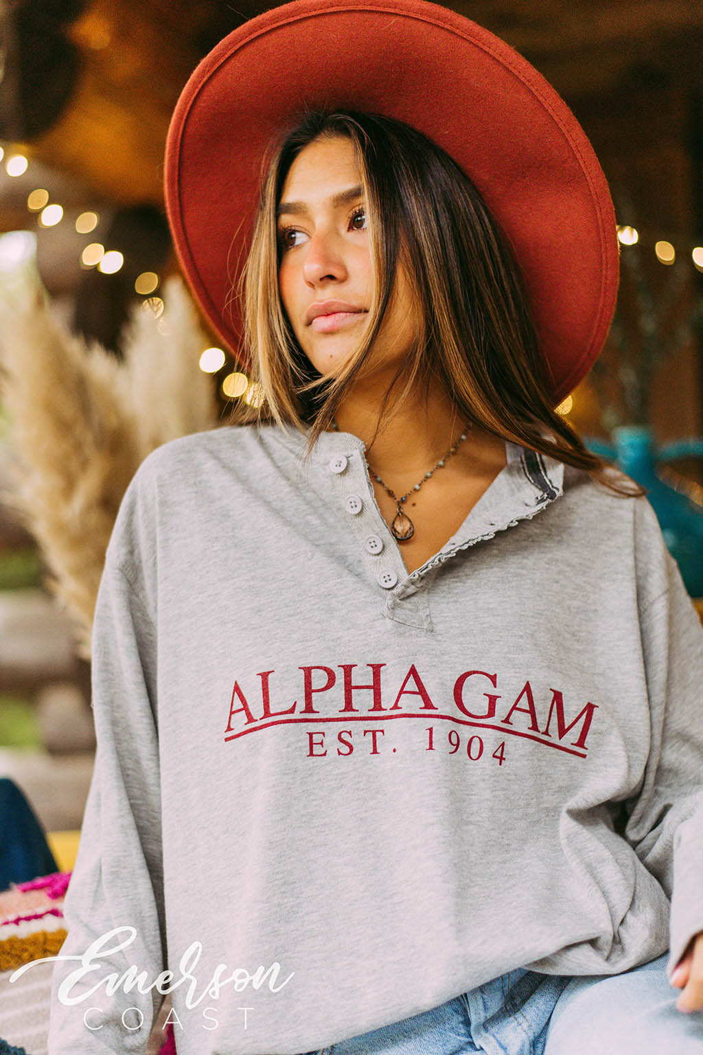 Alpha Gam Thermal Henley Long Sleeve - Emerson Coast