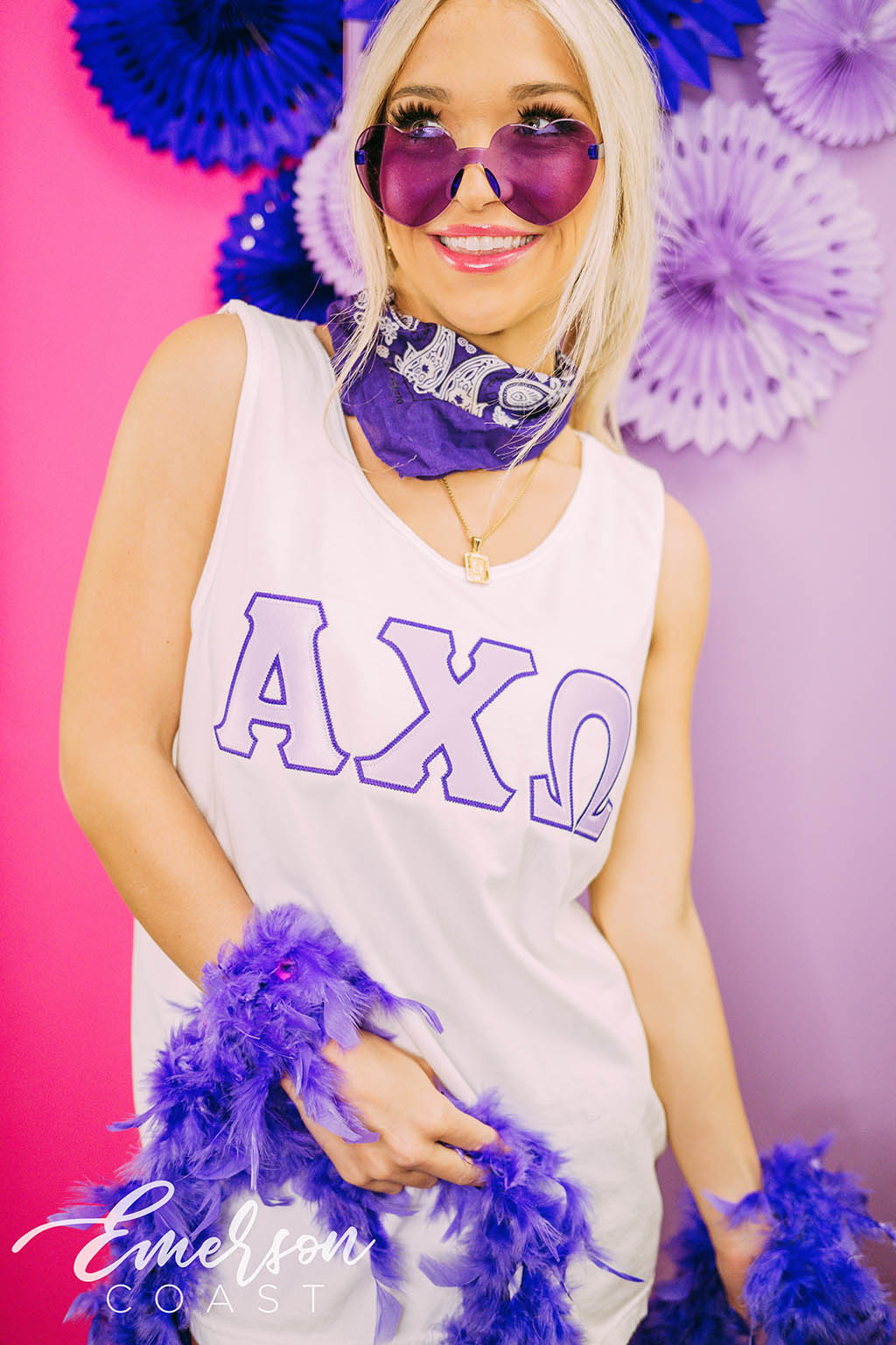 Alpha Chi Omega Bid Day Stitched Letter Tank - Emerson Coast