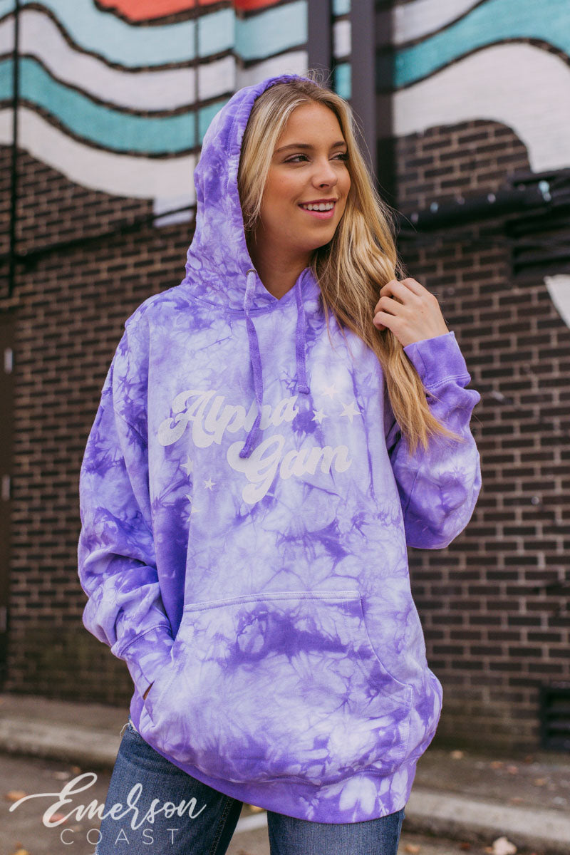 Custom Alpha Gam Lavender Crystal Wash Hoodie - Emerson Coast