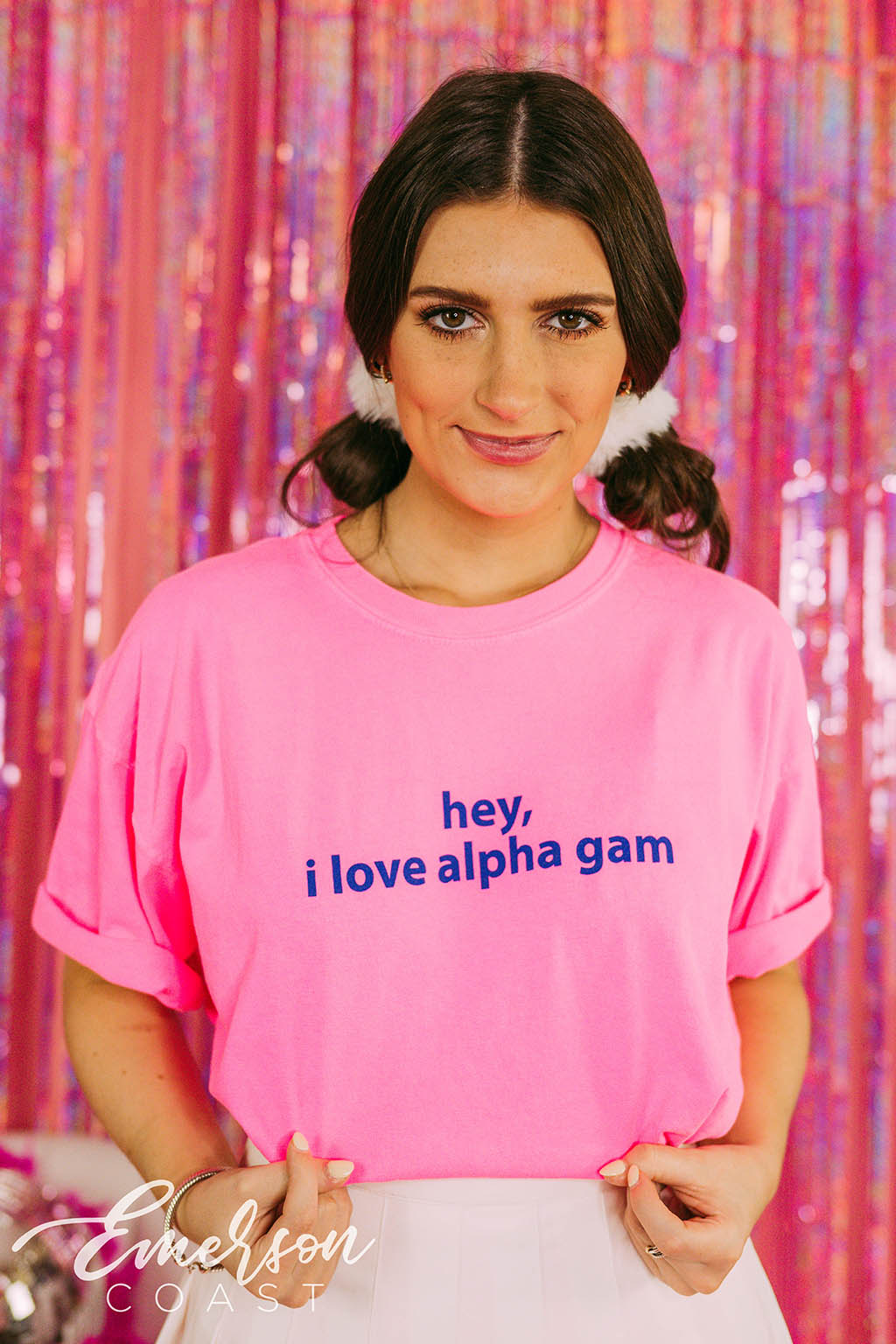 Hey I Love Alpha Gam Hot Pink Bid Day Tee - Emerson Coast