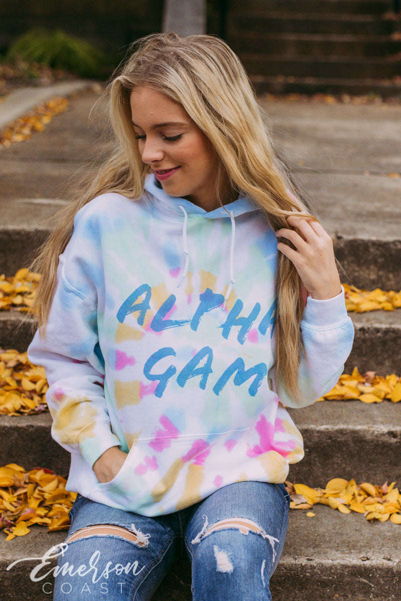 Custom Alpha Gam Tie Dye Watercolor Hoodie - Emerson Coast