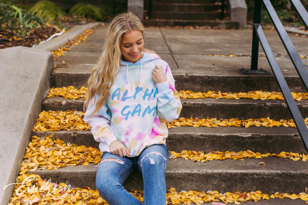Custom Alpha Gam Tie Dye Watercolor Hoodie - Emerson Coast