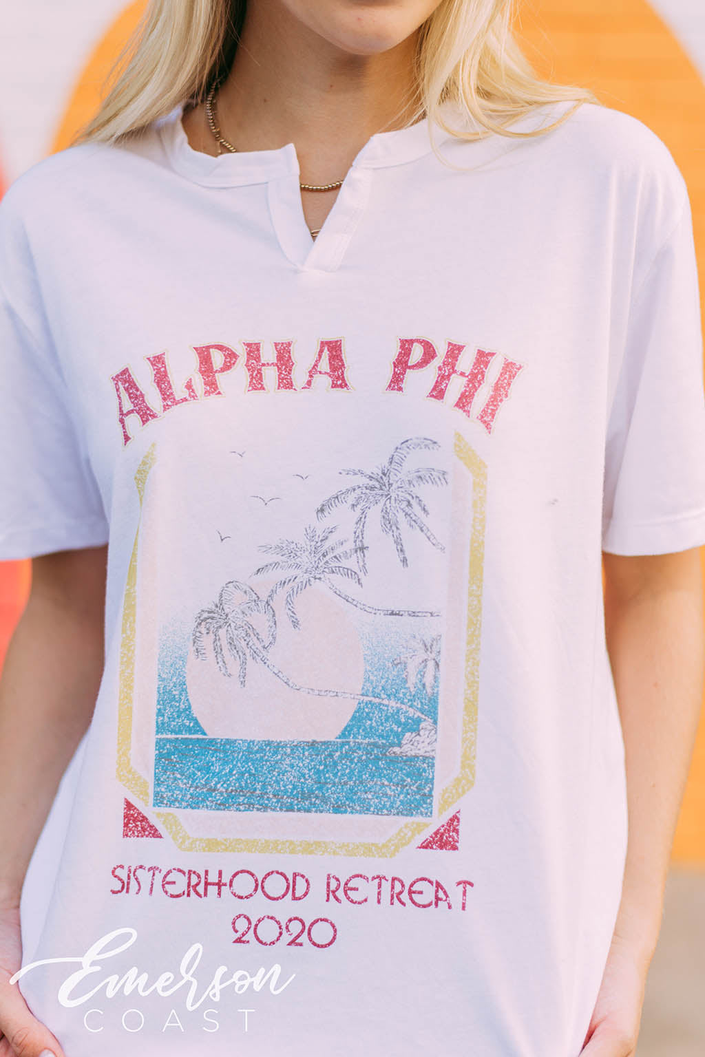 Alpha Phi Retro Beach Sisterhood Retreat Tee - Emerson Coast
