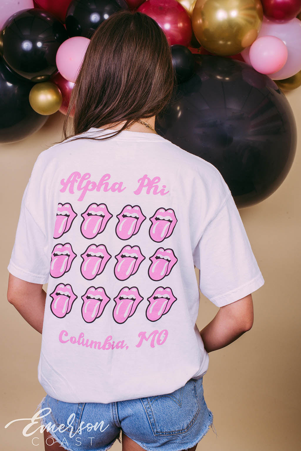 Alpha Phi Pink Band Tee - Emerson Coast