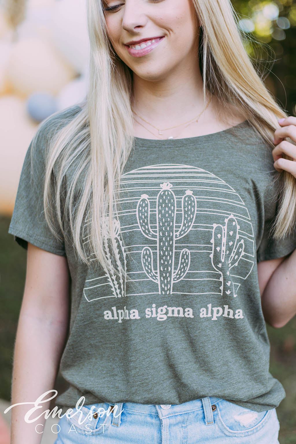 Alpha Sigma Alpha Cactus Olive Tee - Emerson Coast