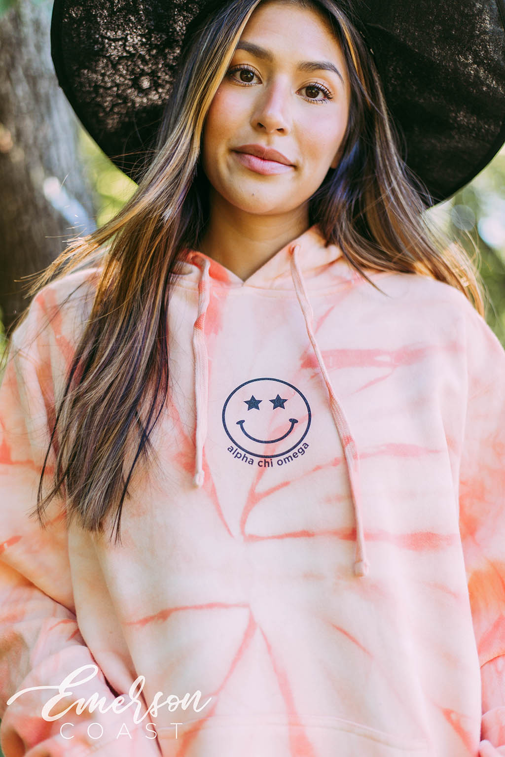 Alpha Chi Smiley Orange Hoodie - Emerson Coast