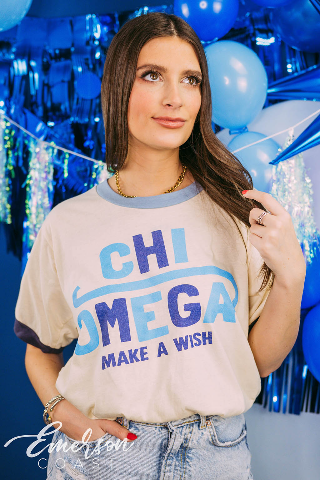 Chi Omega Philanthropy Make A Wish Colorblock Ringer Tee - Emerson Coast