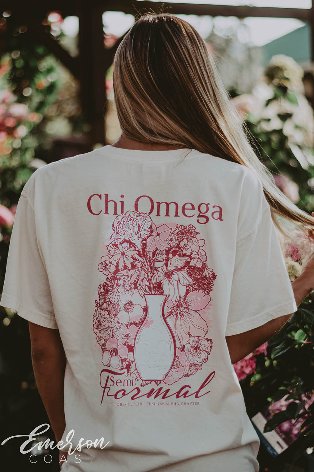 Chi Omega Floral Semi Formal T-shirt - Emerson Coast