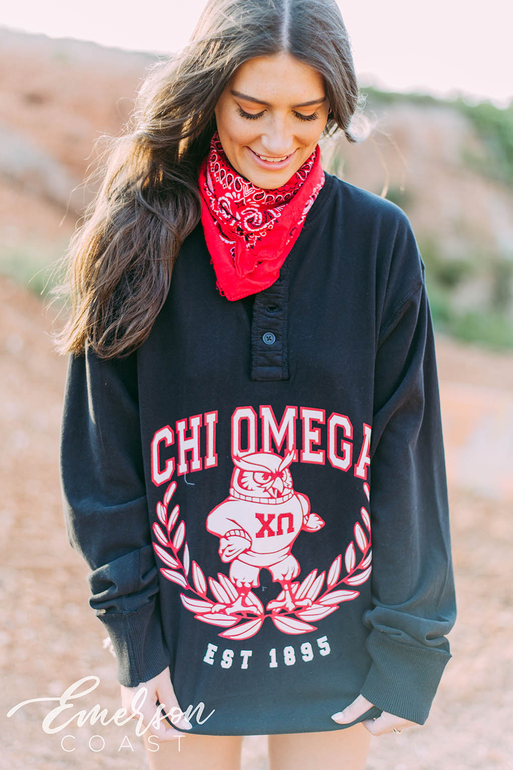 Chi Omega Mascot Thermal Henley - Emerson Coast