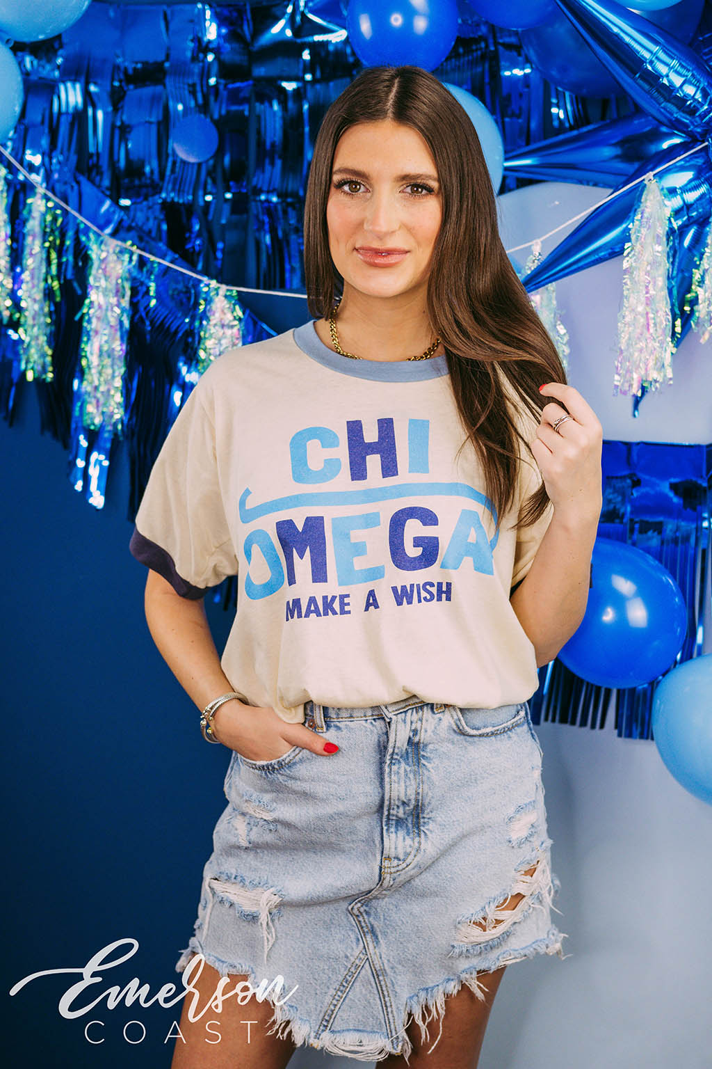 Chi Omega Philanthropy Make A Wish Colorblock Ringer Tee - Emerson Coast