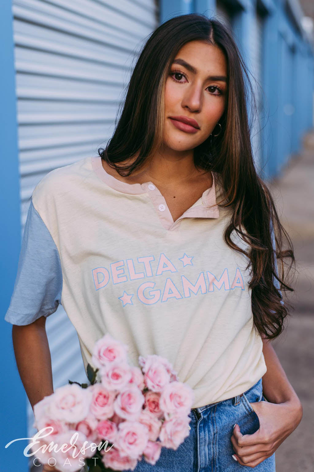 Delta Gamma Retro Star Colorblock Henley - Emerson Coast