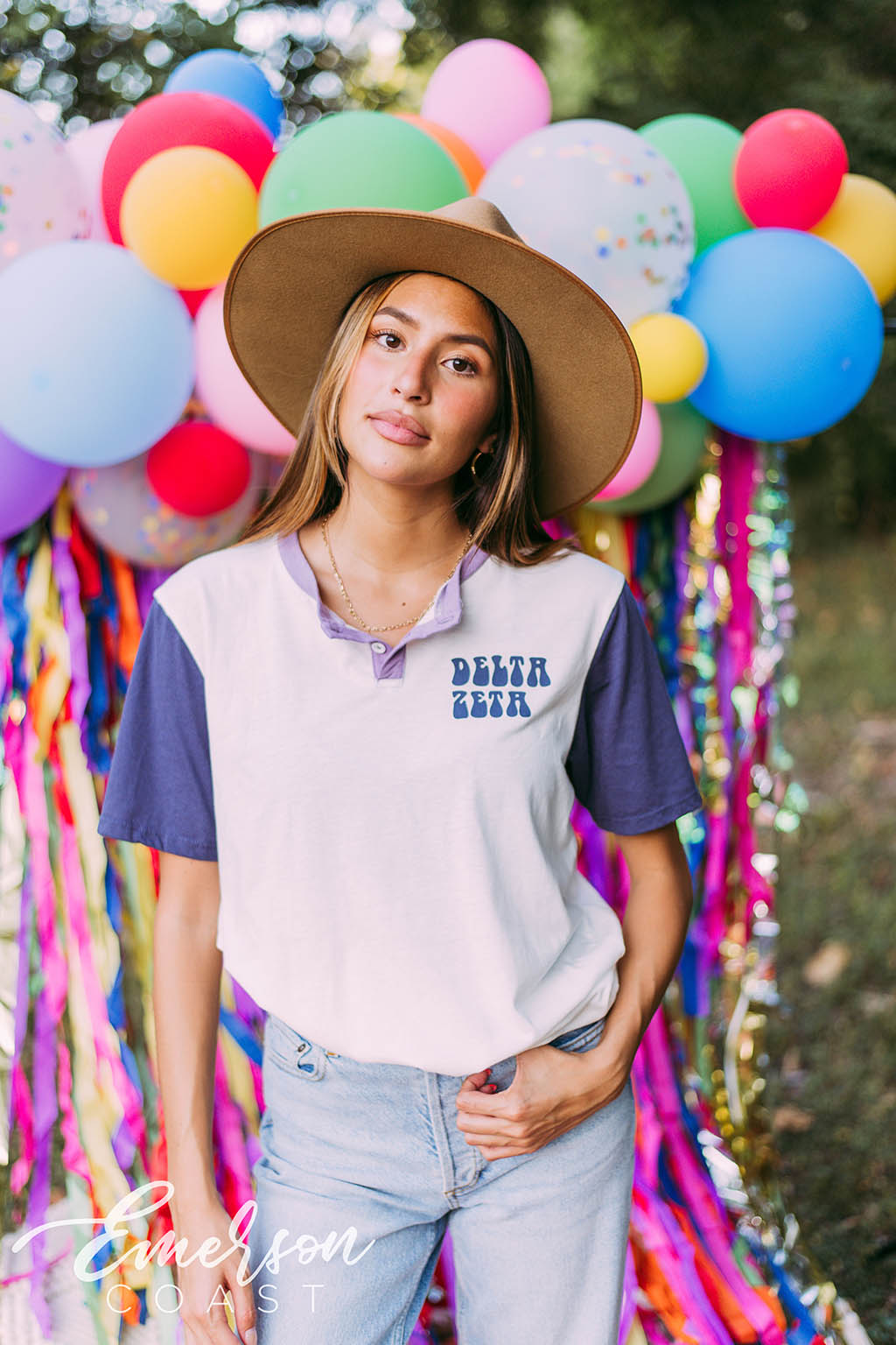 Delta Zeta Lavender Navy Colorblock Henley - Emerson Coast