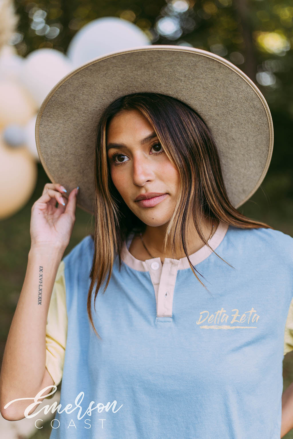 Delta Zeta Light Blue and Yellow Colorblock Henley - Emerson Coast