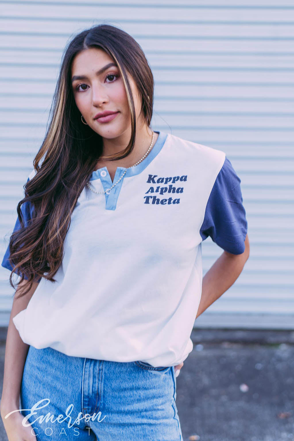 Kappa Alpha Theta Colorblock Henley - Emerson Coast