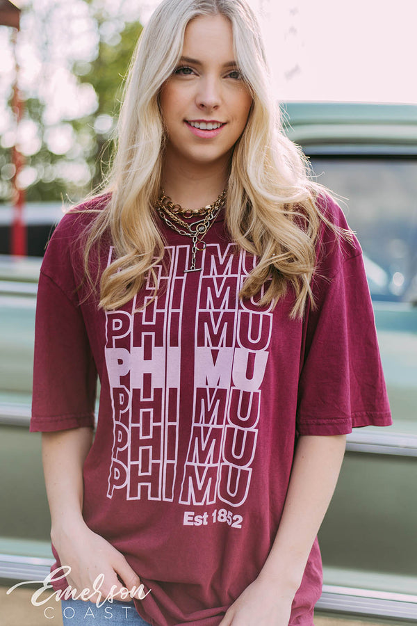 Phi Mu Repeating Vintage Tshirt - Emerson Coast