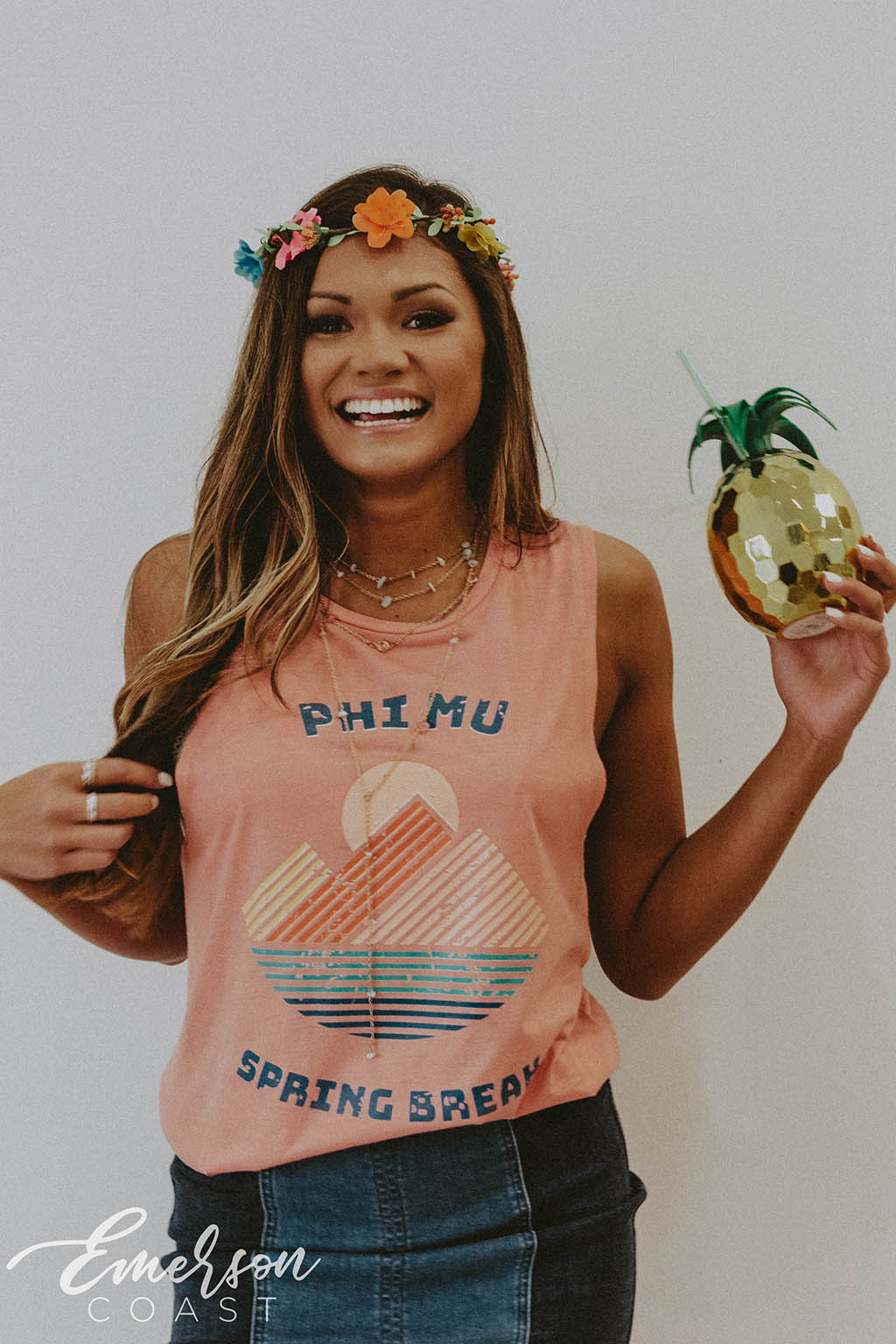 Phi Mu Peach Spring Break Tank - Emerson Coast