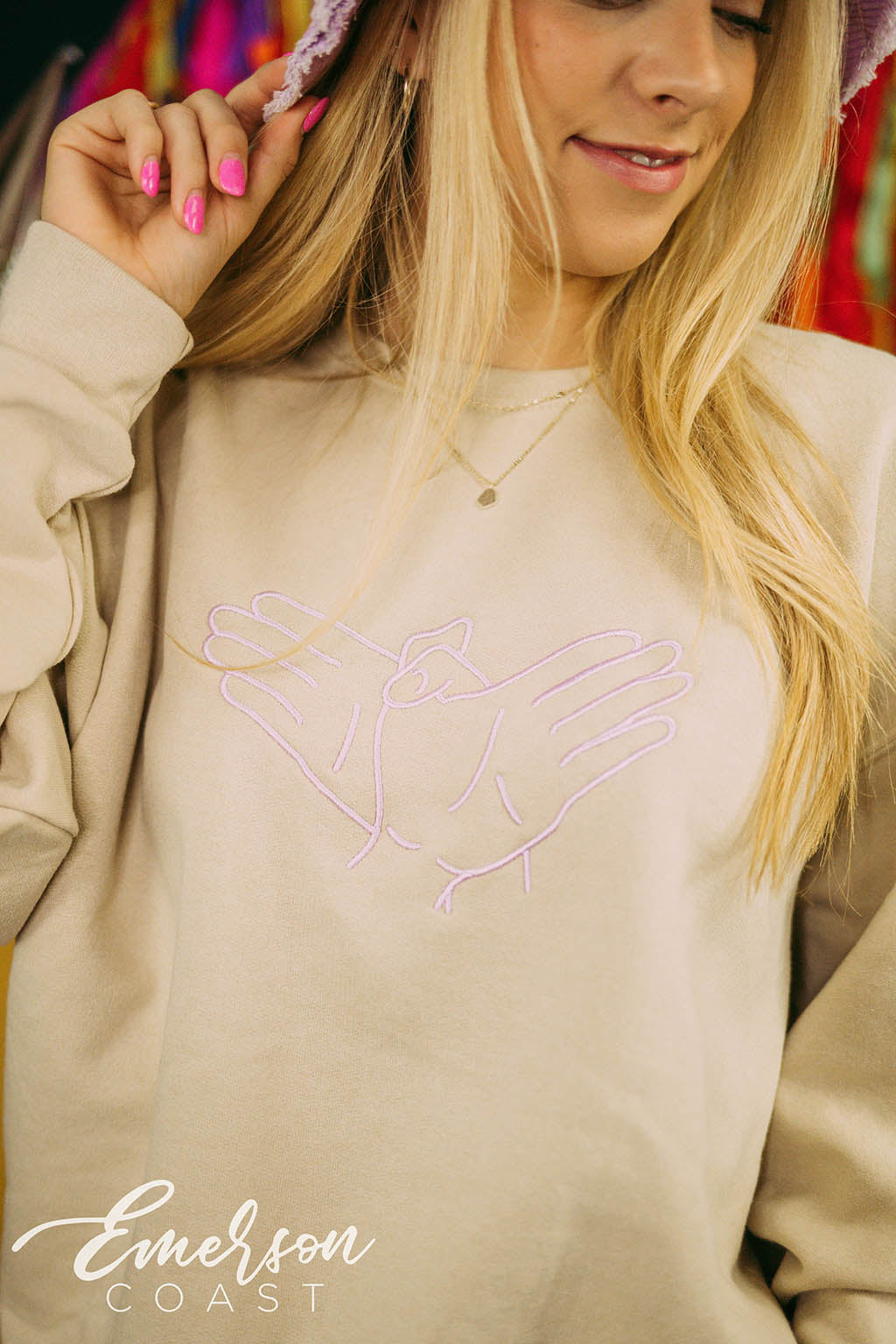 Pi Beta Phi Embroidered Wings Crewneck - Emerson Coast