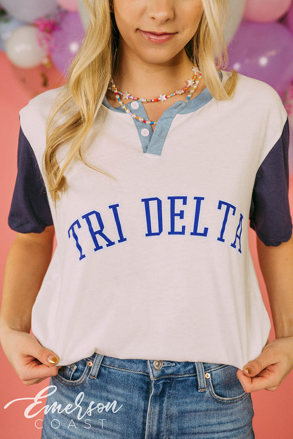 Tri Delta Recruitment Colorblock Henley - Emerson Coast