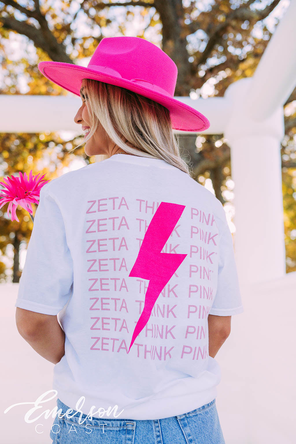 Zeta Tau Alpha Philanthropy Think Pink Lightning Bolt Tee - Emerson Coast